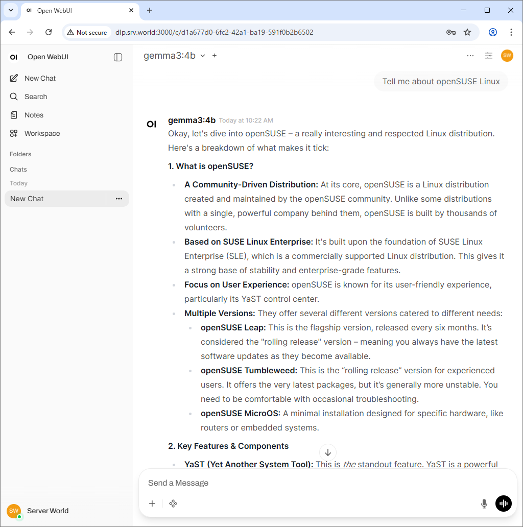 openSUSE Leap 16 : Install Open WebUI : Server World